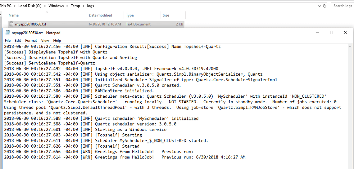Scheduling with Quartz .NET Scheduler and Topshelf service using Serilog | Oliver Coding